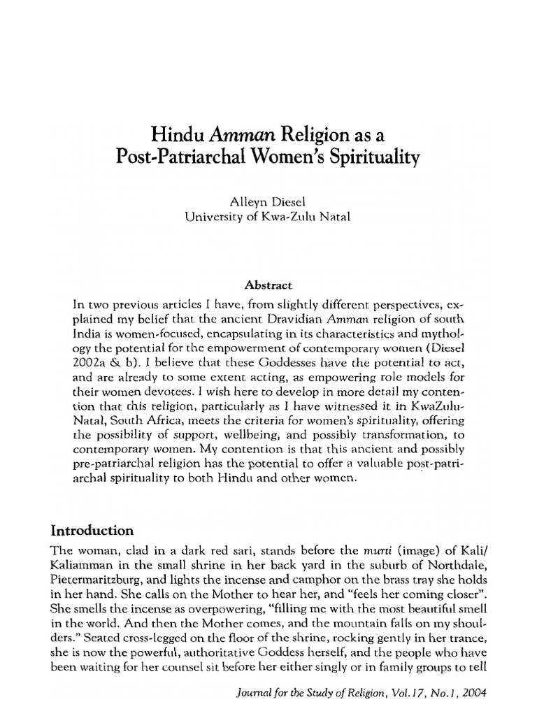 Hindu-Amman Religion As A Post Patriarchal Woman's Spirituality | PDF