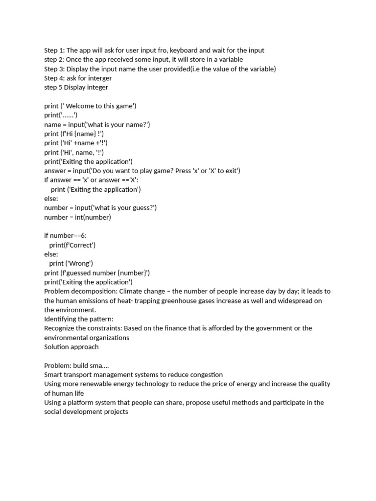 User Input Game and Climate Solutions | PDF