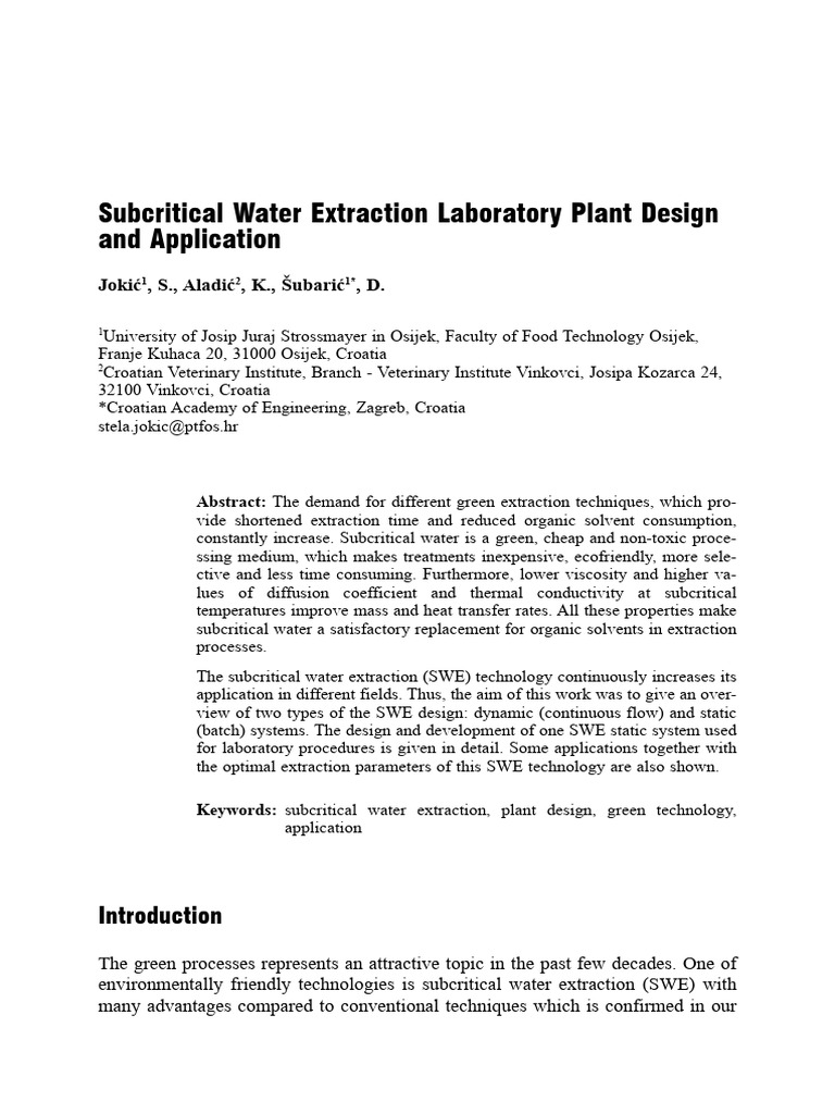 Subcritical Water Extraction Laboratory Plant Design And Application