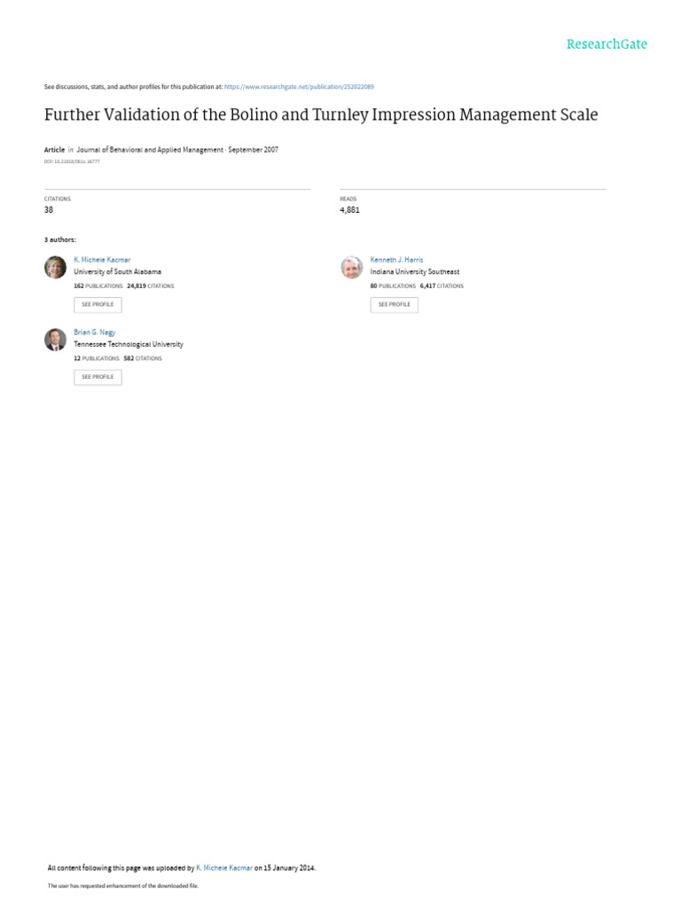 Further Validation of The Bolino and Turnley Impre | PDF | Validity ...