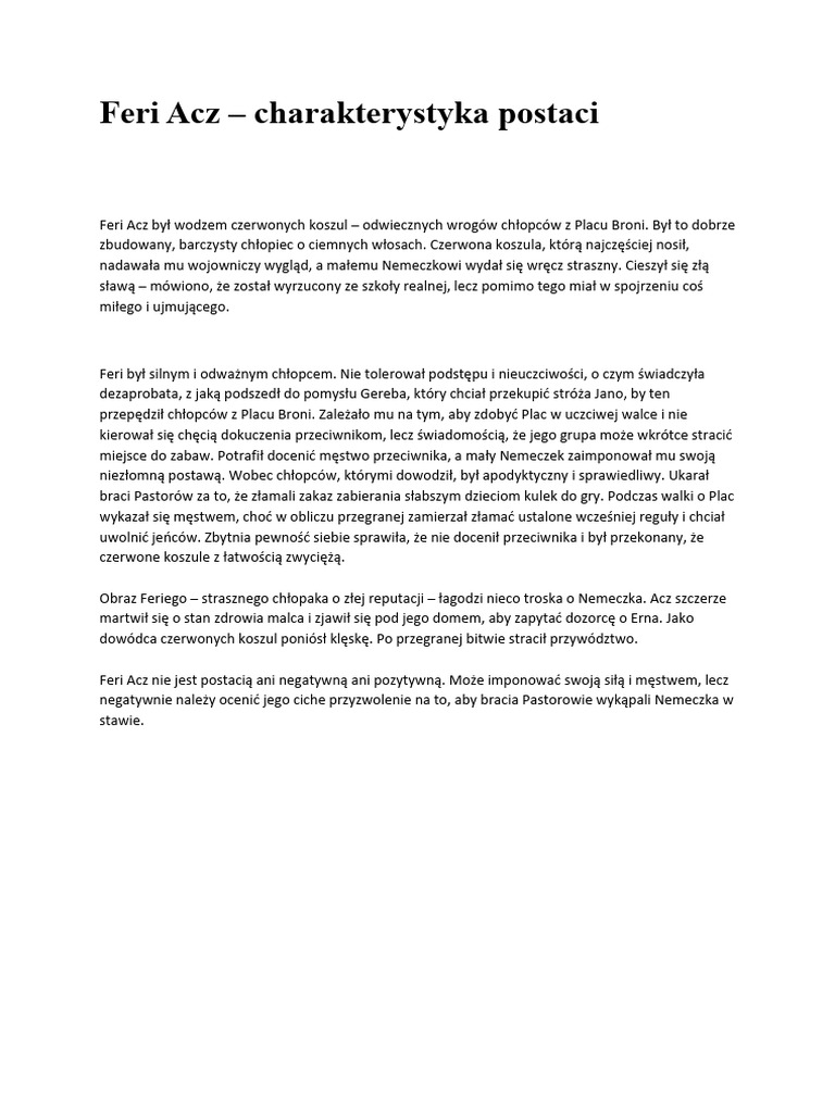 Feri Acz - Charakterystyka Postaci | PDF
