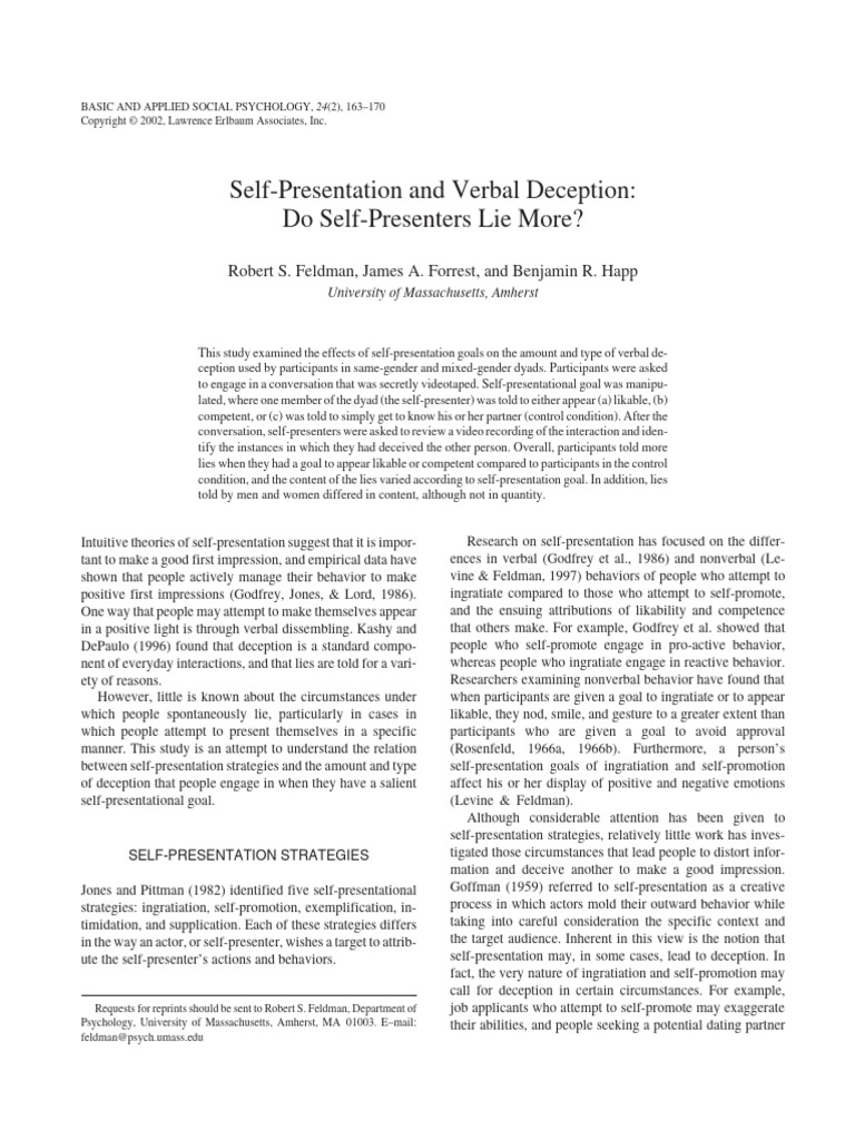 Feldman, 2002 - Self-Presentation & Verbal Deception | PDF ...