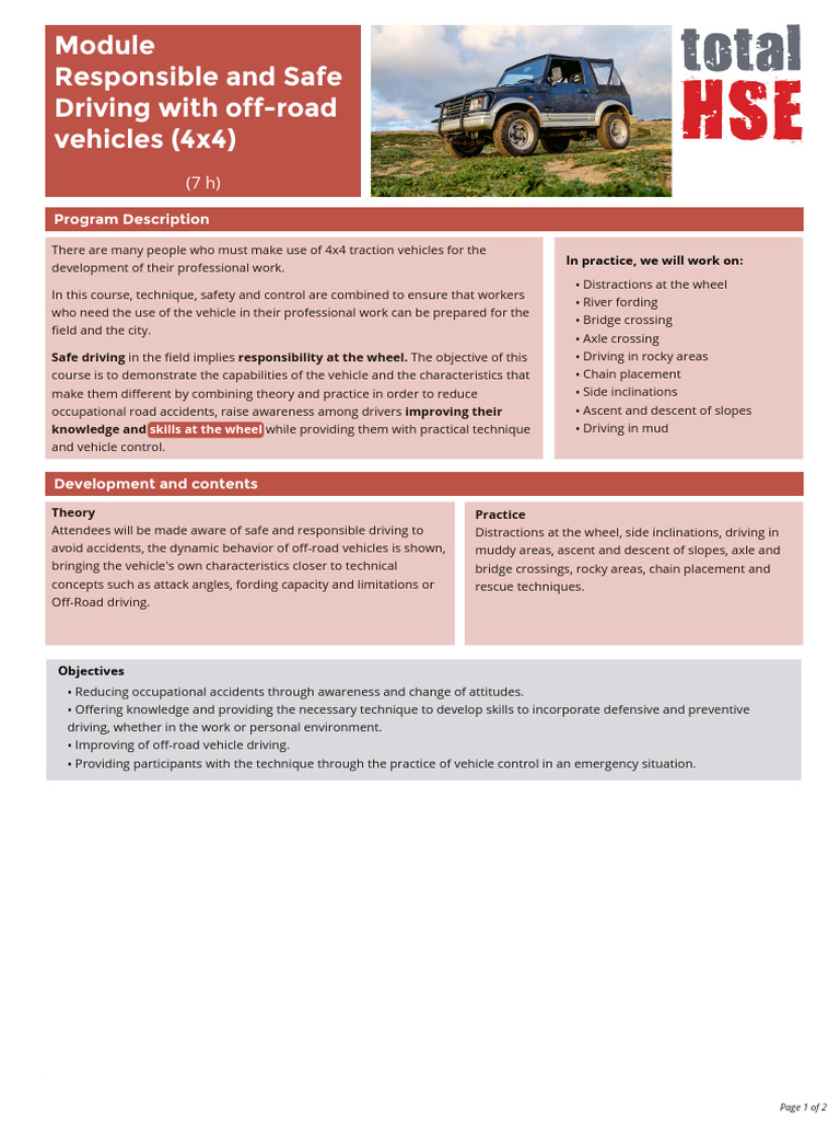 Safe Off-Road Driving Course Overview | PDF | Driving | Four Wheel Drive