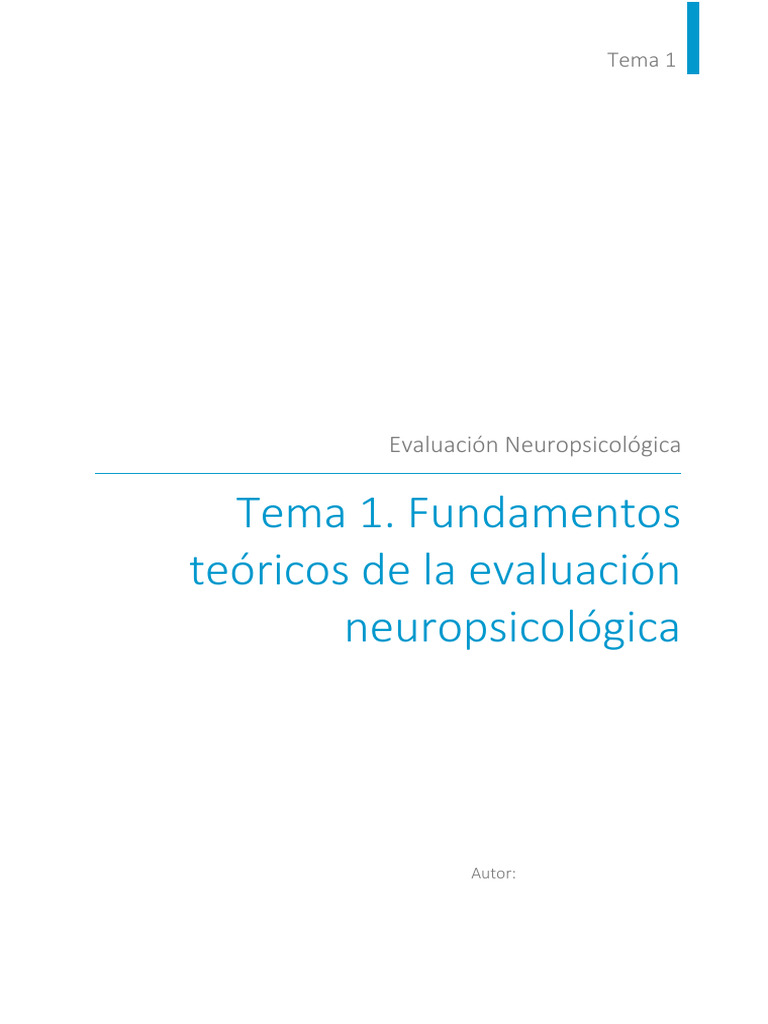 Tema 1. Fundamentos Teóricos de La Evaluación Neuropsicológica | PDF | Neuropsicología | Evaluación
