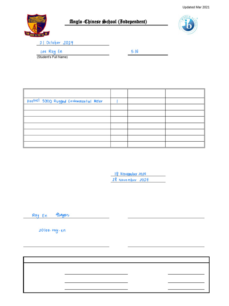 Equipment Loan Form Bio For EE | PDF