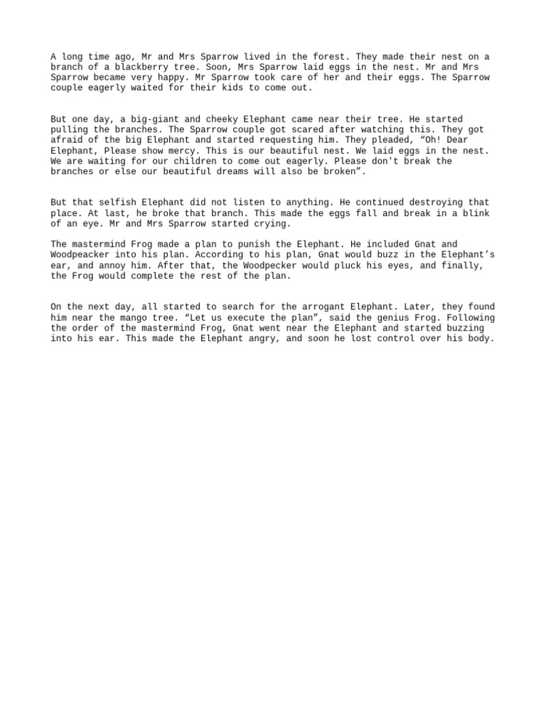 Story of The Sparrow and The Elephant | PDF | Home & Garden