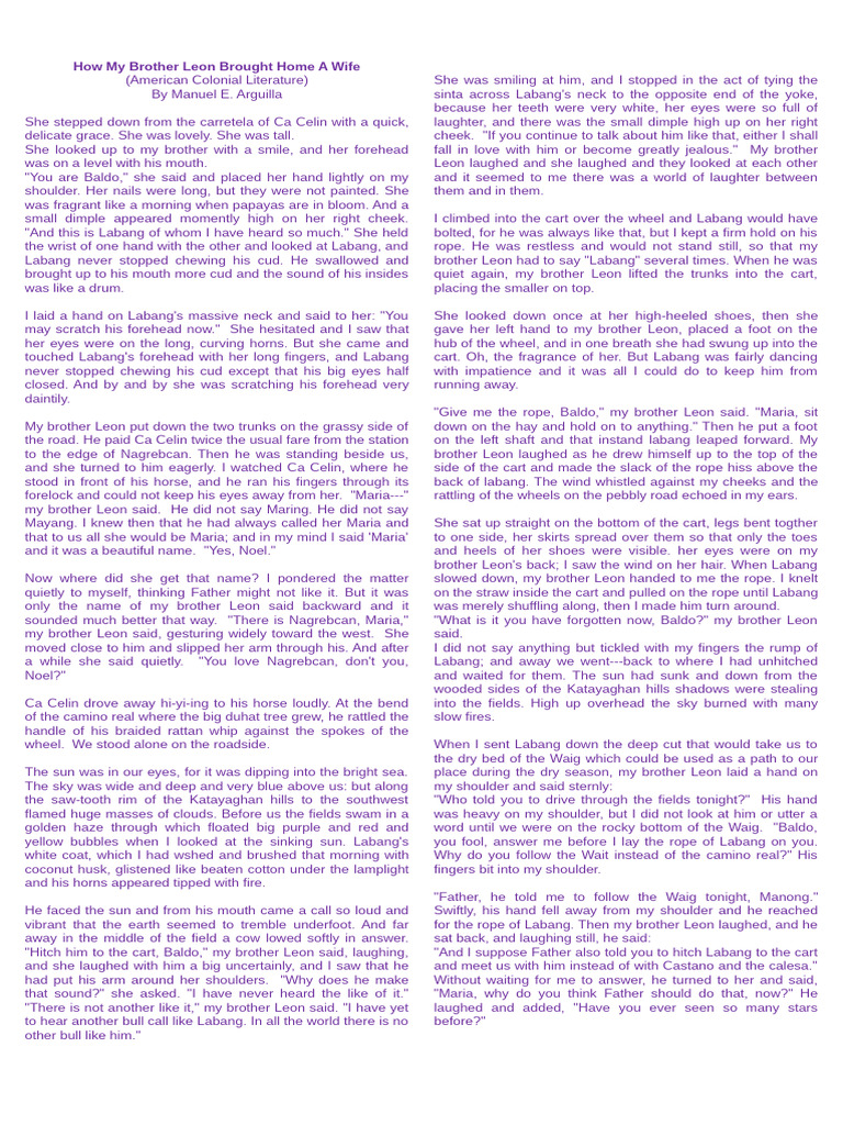 How My Brother Leon Brought Home A Wife | PDF