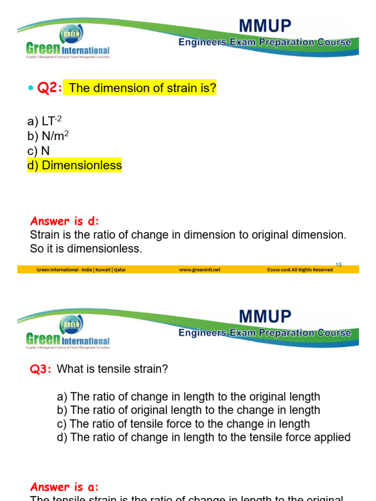 The Dimension of Strain Is? A) LT B) N/M C) N D) Dimensionless | PDF ...