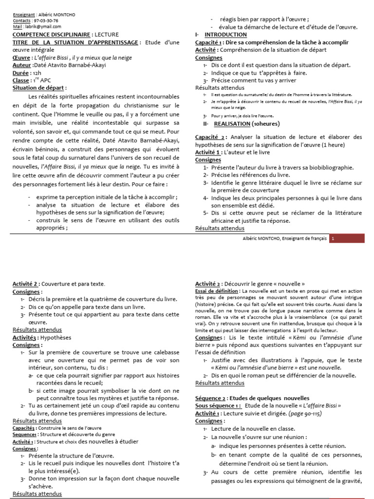 Analyse de l'Affaire Bissi | PDF | Romans