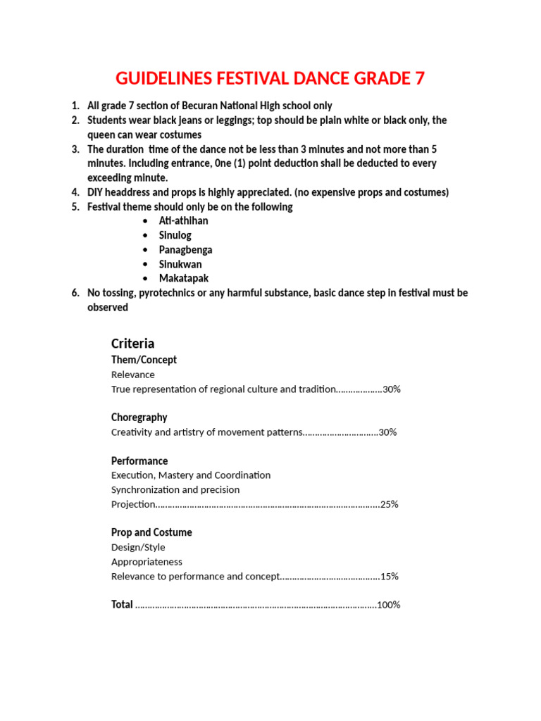 GUIDELINES-FESTIVAL-DANCE-GRADE-7 | PDF