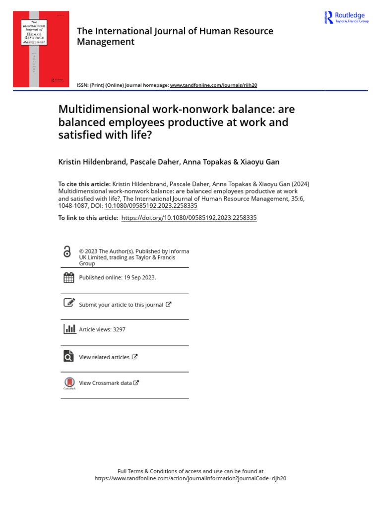 Multidimensional Work-Nonwork Balance Are Balanced Employees Productive ...