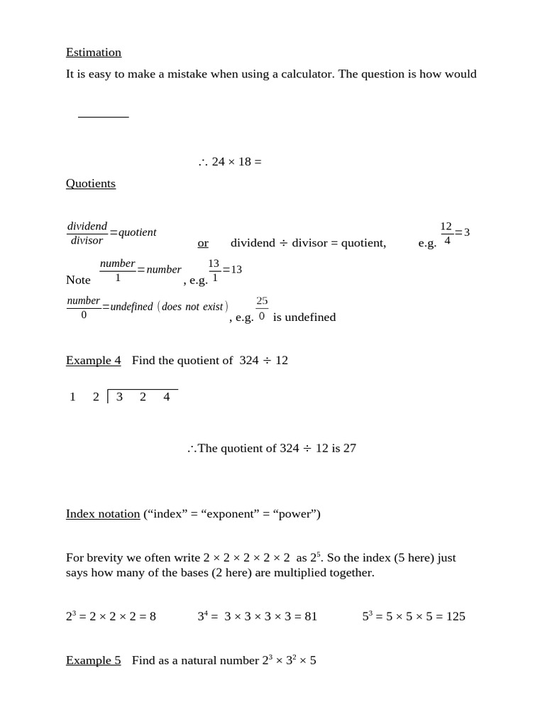 Grade 7, Estimation, Operations + Indices - Blank | PDF
