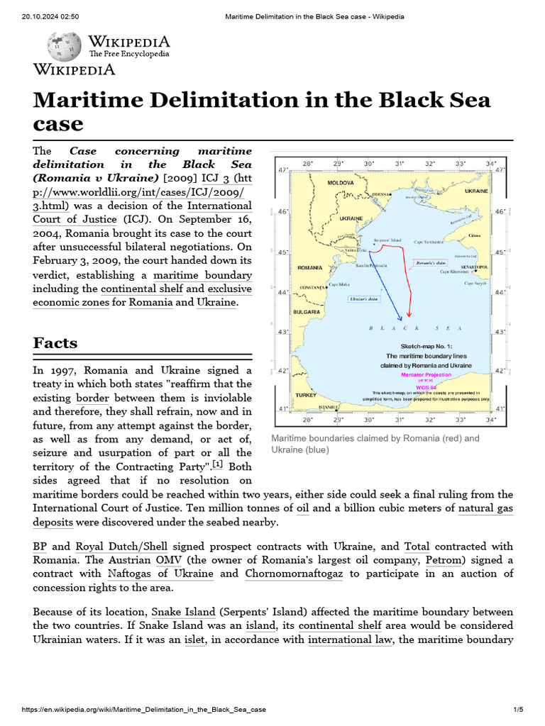 Maritime Delimitation in The Black Sea Case - Wikipedia | PDF | Travel