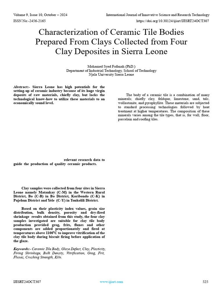 Characterization of Ceramic Tile Bodies Prepared From Clays Collected From Four | PDF | Ceramics ...