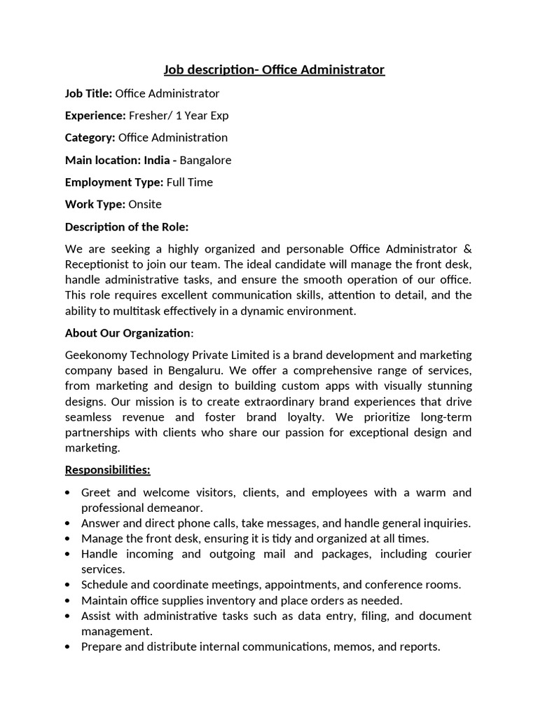 Office Administrator & Receptionist | PDF | Business | Computing