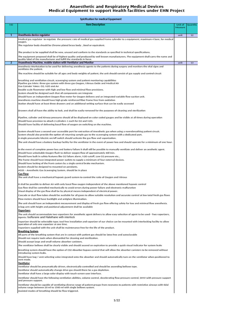 Specification of Medical Equpement .Final | PDF | Electrocardiography