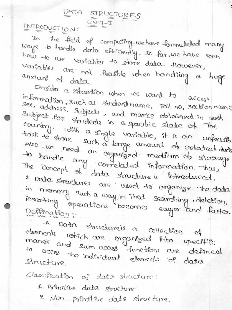 DS Unit - 1 Hand Written Notes | PDF