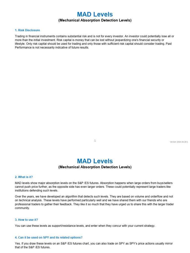 S&P/ES Futures MAD Levels Guide | PDF | Option (Finance) | Futures Contract