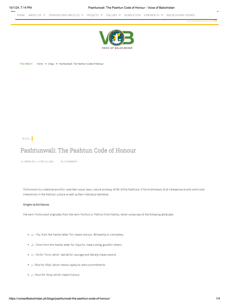 Pashtunwali: Principles of Honor Code | PDF