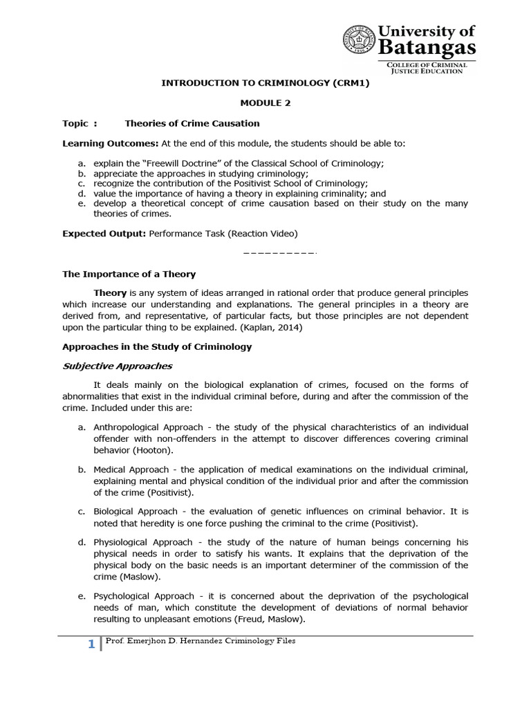 MODULE 2 - Theories of Crime Causation | PDF | Criminology | Deviance (Sociology)