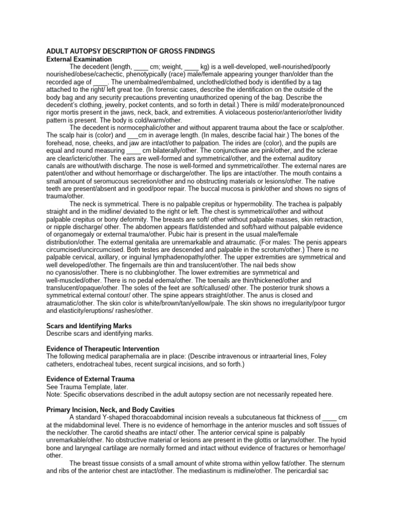Autopsy Template For Gross Description | PDF | Heart Valve | Coronary Circulation