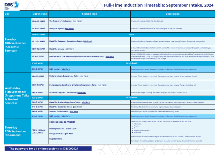 Full Time Induction Schedule | PDF | Higher Education | Educational Stages