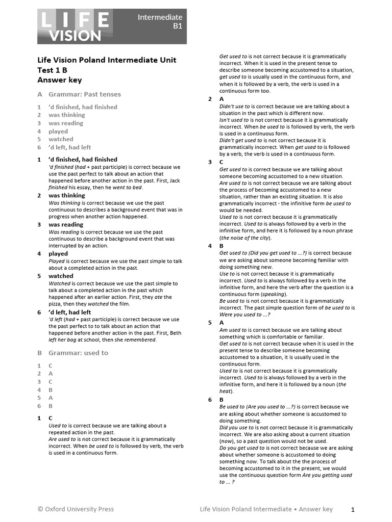 Lif Vis Pol Int Unit 1b Answer Key | PDF | Verb | Linguistics