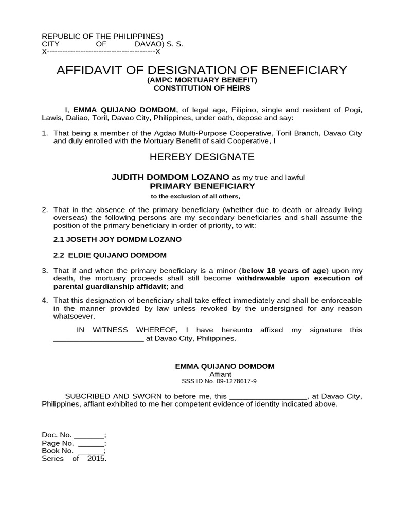 Beneficiary Designation Affidavit | PDF