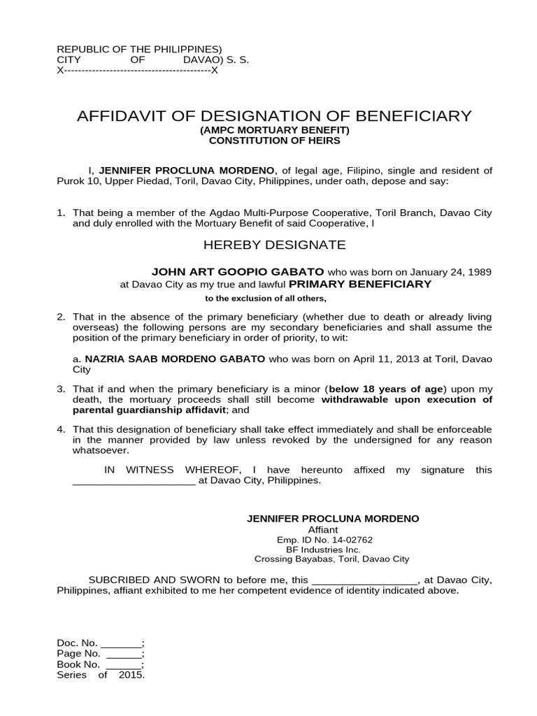 Beneficiary Designation Affidavit | PDF