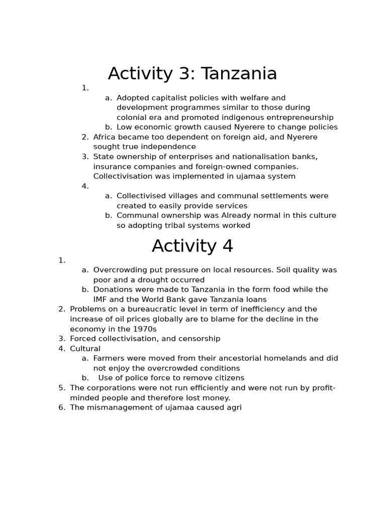 Activity 3 Tanzania | PDF