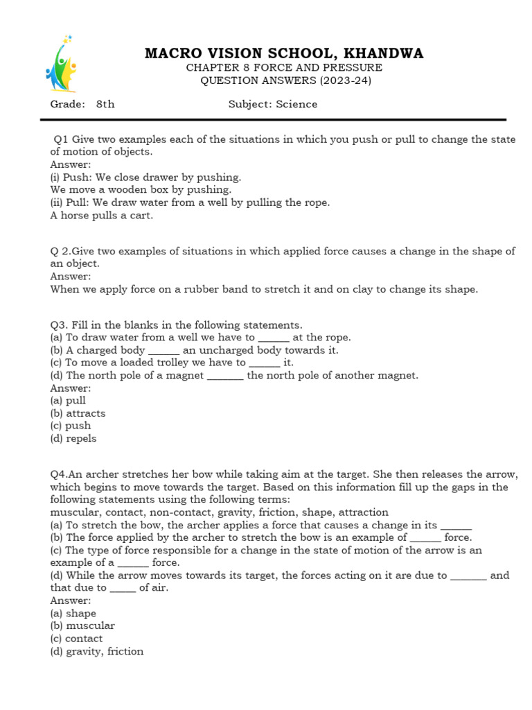 Grade 8 Chapter 8 Force and Pressure | PDF | Force | Rocket