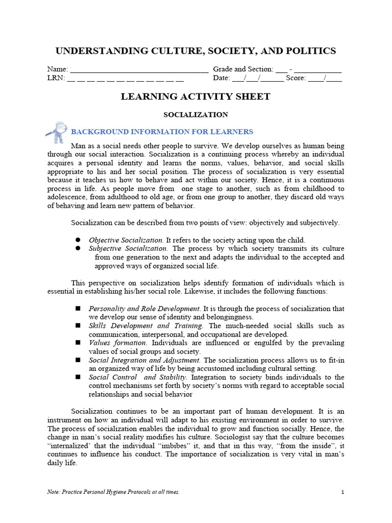 UCSP-LAS-Q1-W5-Socialization | PDF | Socialization | Morality