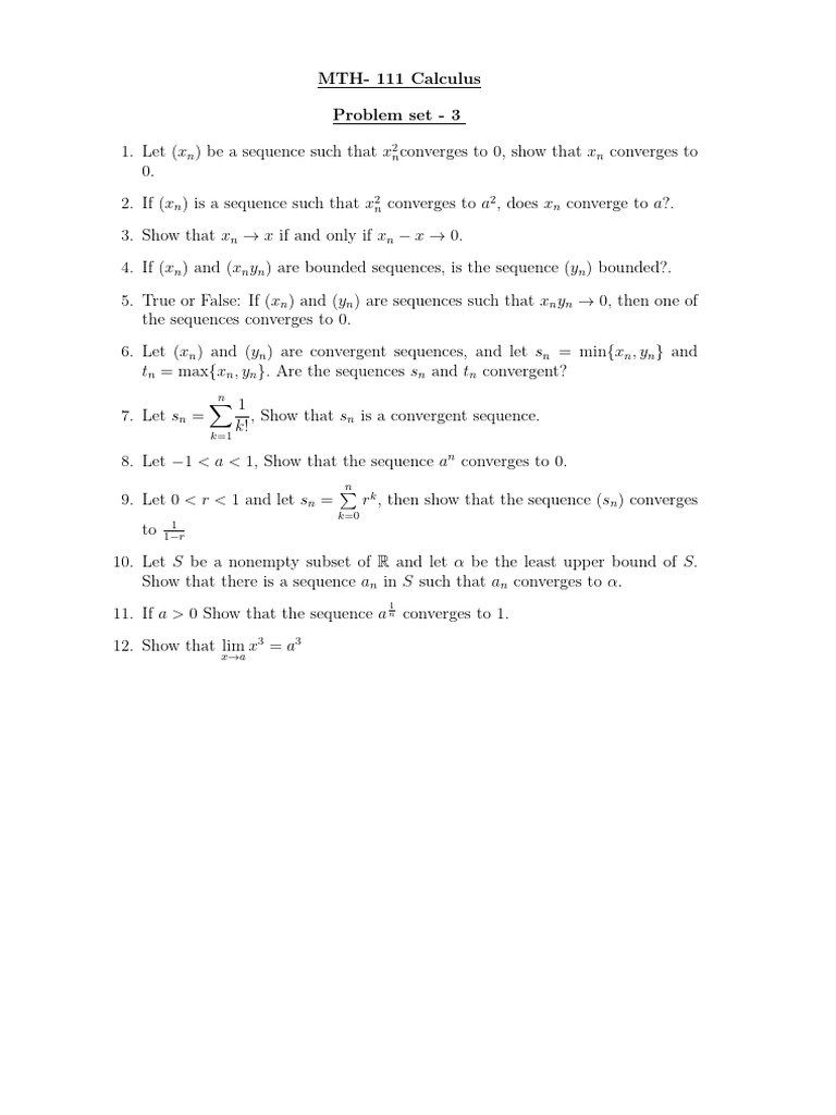 Calculus Sequence Convergence Problems | PDF
