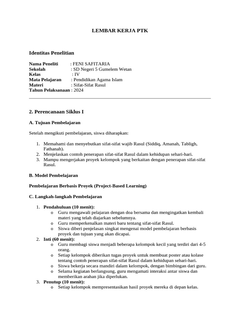 Lembar Kerja PTK Siklus 1 Baru | PDF