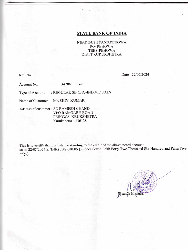 balance certificate shiv kumar | PDF