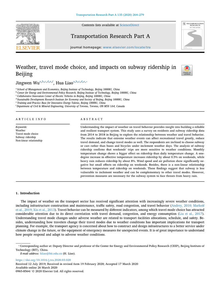 Transportation Research Part A: Jingwen Wu, Hua Liao | PDF | Public ...