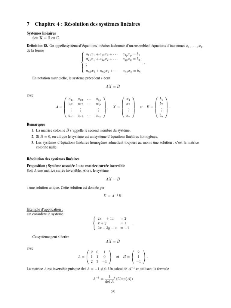 Résolution des systèmes linéaires | PDF | Matrice (Mathématiques ...