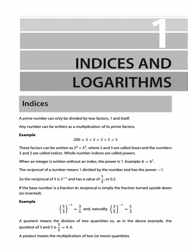 Indices and Logarithm | PDF
