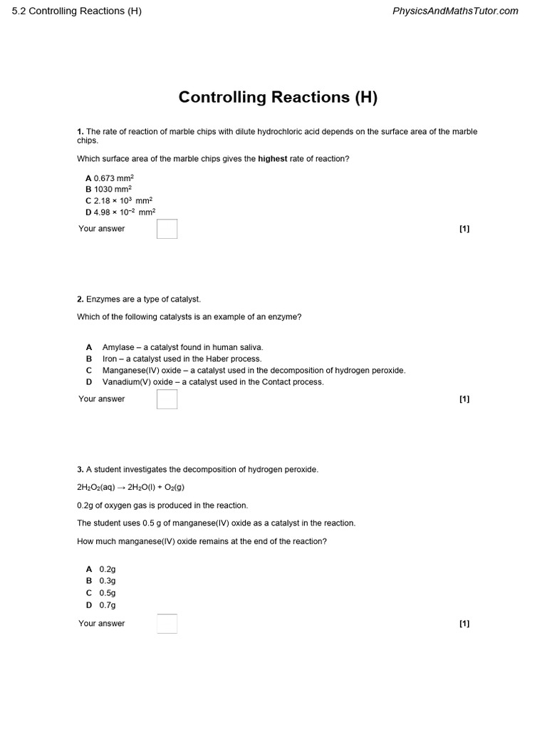 5.2 Controlling Reactions (H) QP | PDF | Chemical Reactions | Catalysis