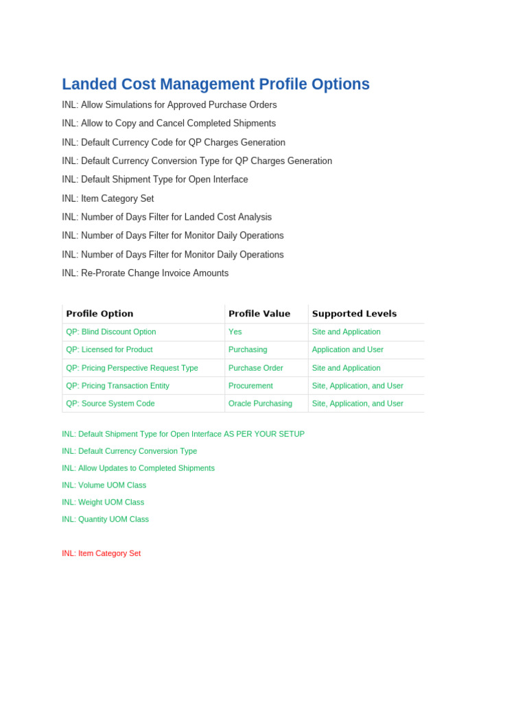 Landed Cost Management Profile Options | PDF | Computers