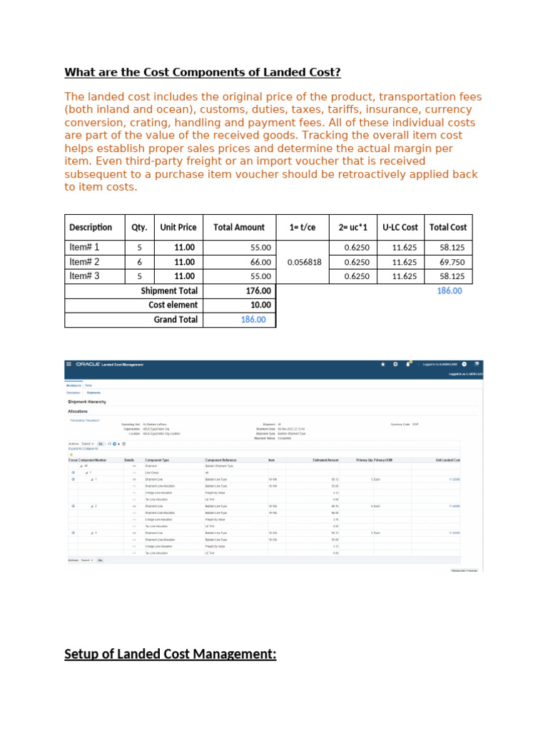 Setup of Landed Cost Management | PDF