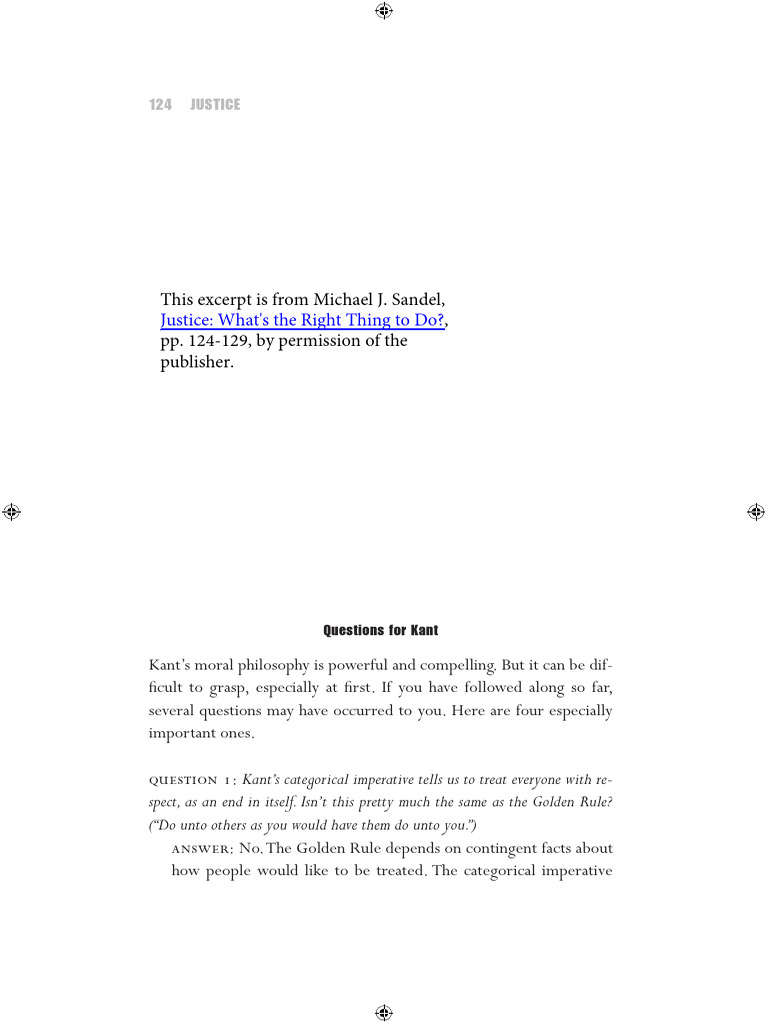 Sandel Chapter 5 (124-129) | PDF | Immanuel Kant | Reason