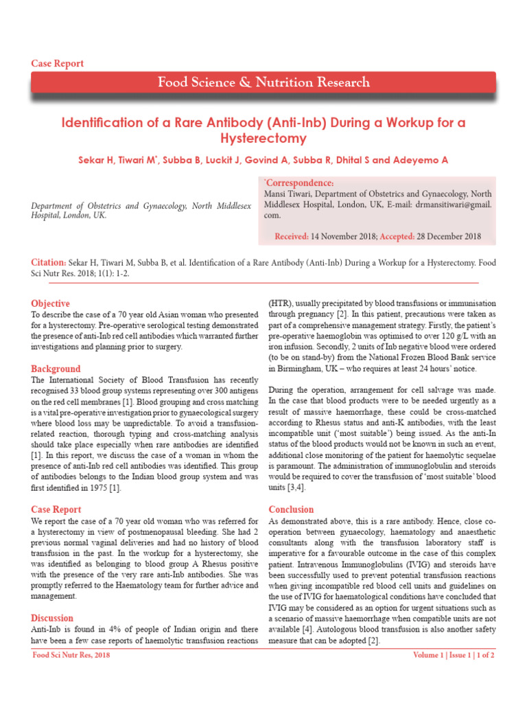 Identification of A Rare Antibody (Anti-Inb) During A Workup For A ...