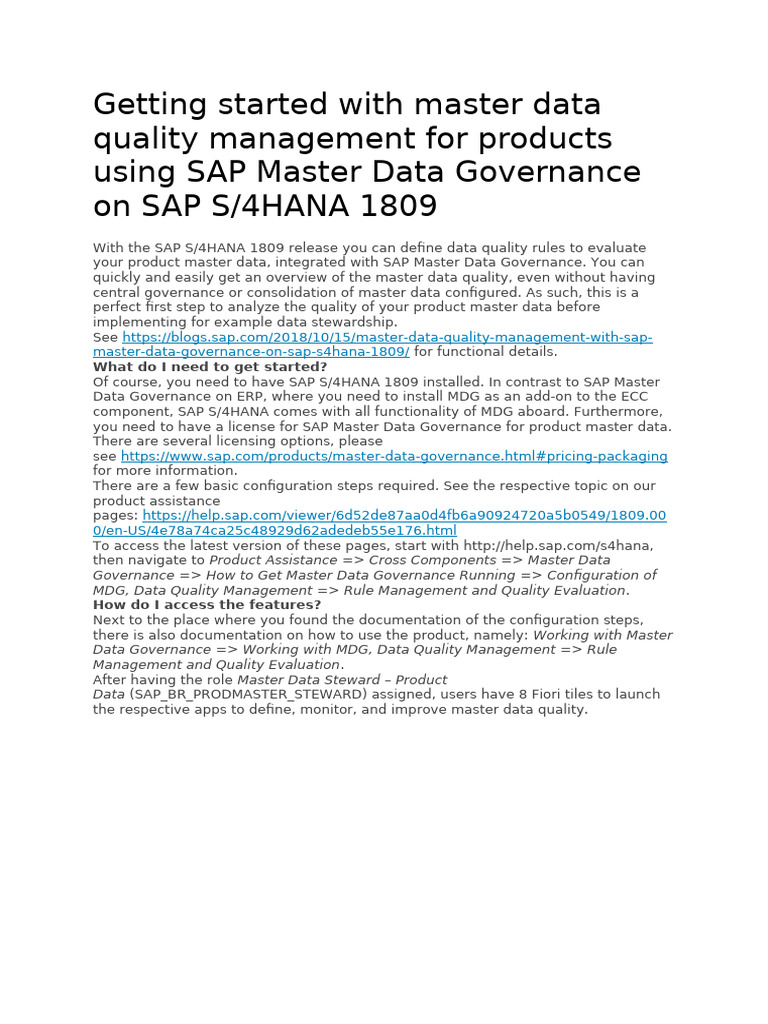 Getting Started With Master Data Quality Management For Products Using SAP Master Data ...