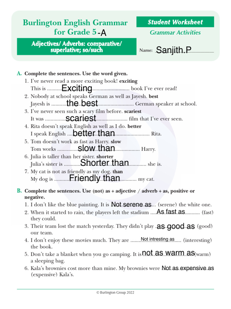 WS_GG5_Pre_GG5_GG5_Grammar 3 | PDF | Adverb | English Grammar