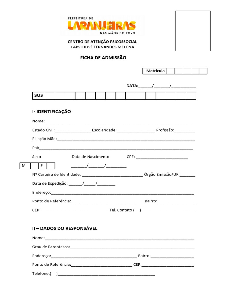 fichas de admissao CAPS | PDF | Medicina Clínica