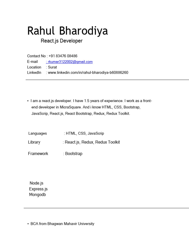 Rahul Bharodiya Resume | PDF