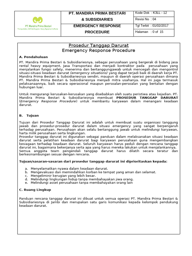 Prosedur Tanggap Darurat Karyawan | PDF | Bisnis | Pengelolaan Keuangan ...