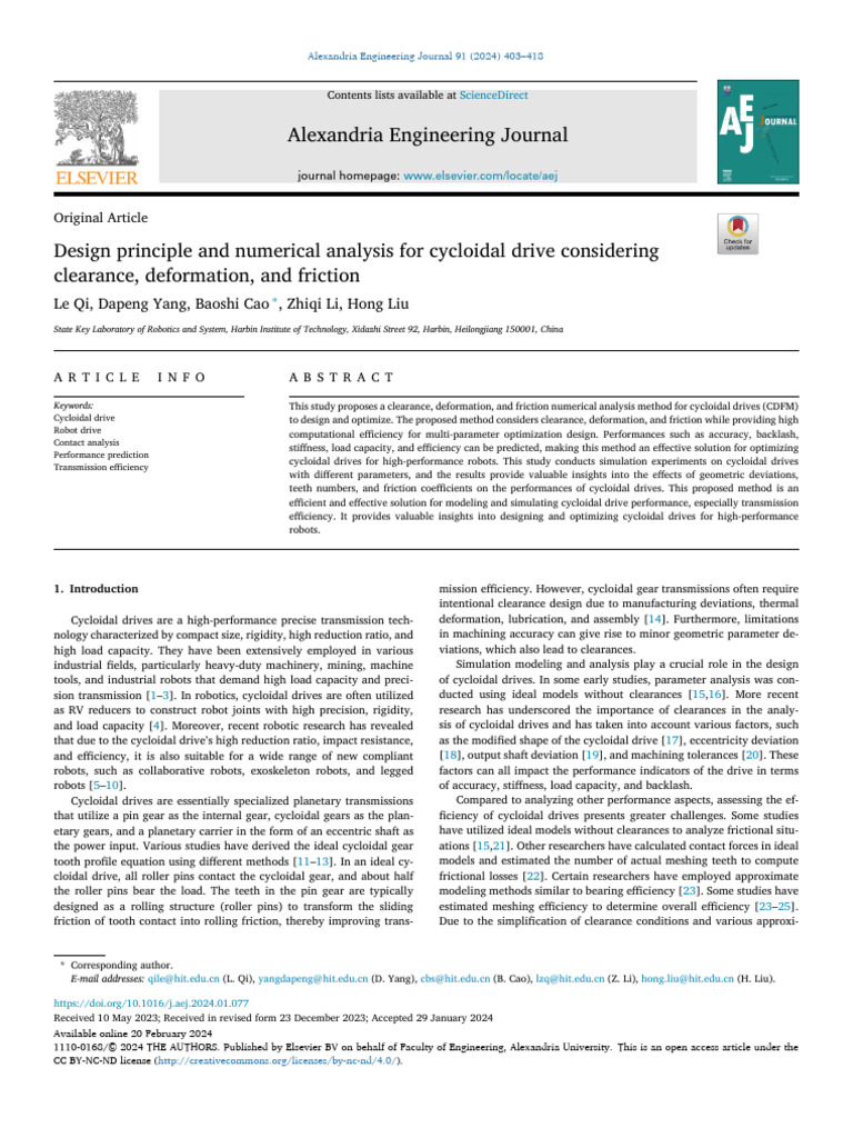 Design principle and numerical analysis for cycloidal drive considering ...