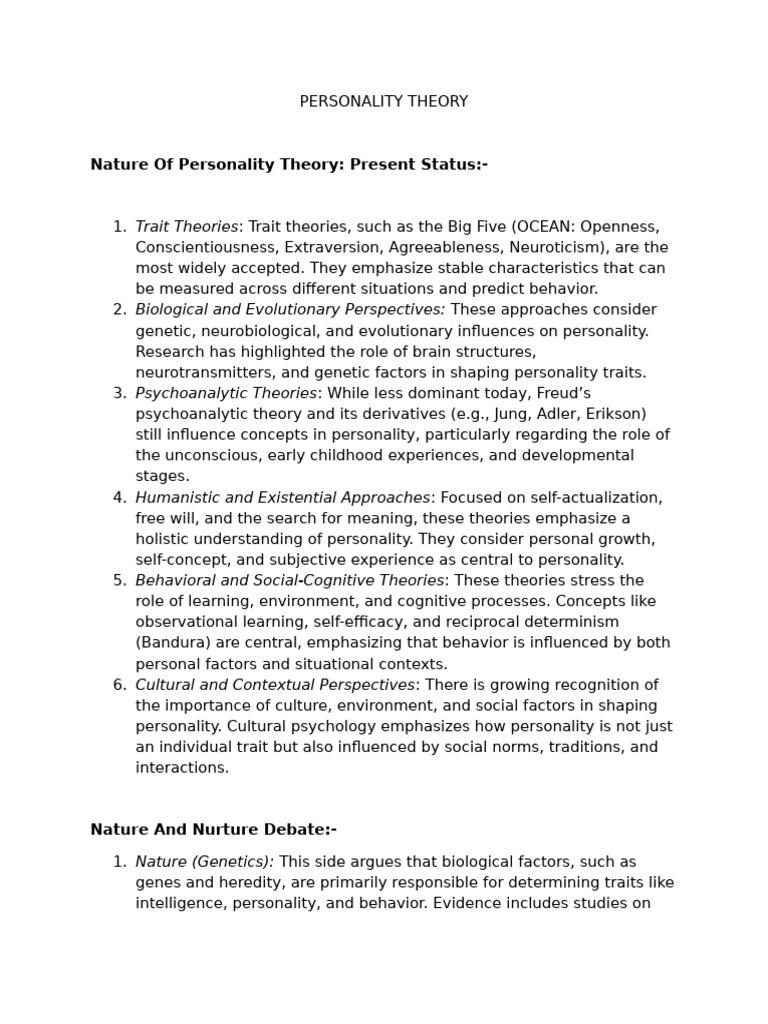 Personality Theories Internal | PDF | Personality Psychology | Nature ...